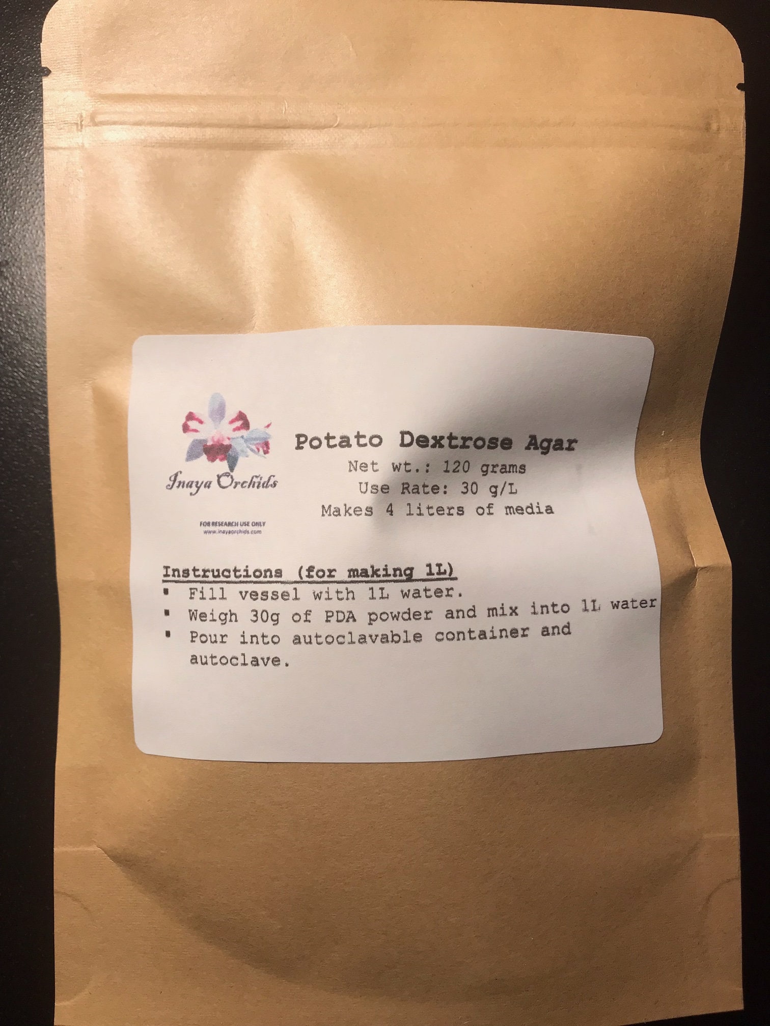 120 Grams Potato Dextrose Agar PDA Powder, Makes 4 Liters of Media ...