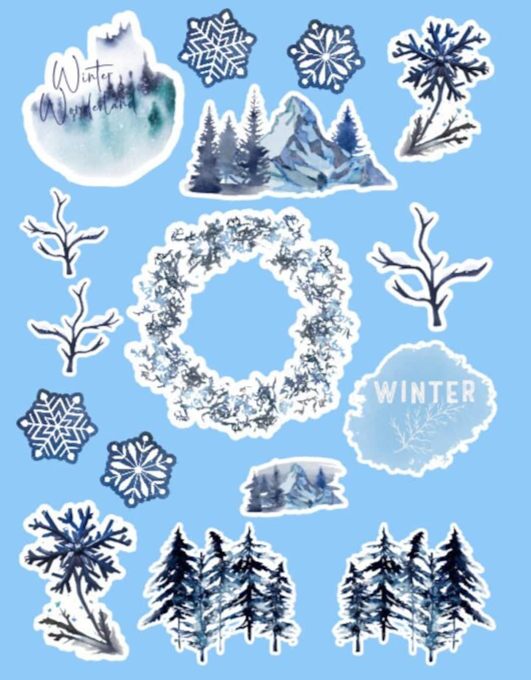 Winter Wonderland Stickers Watercolor Stickers for Winter - Etsy
