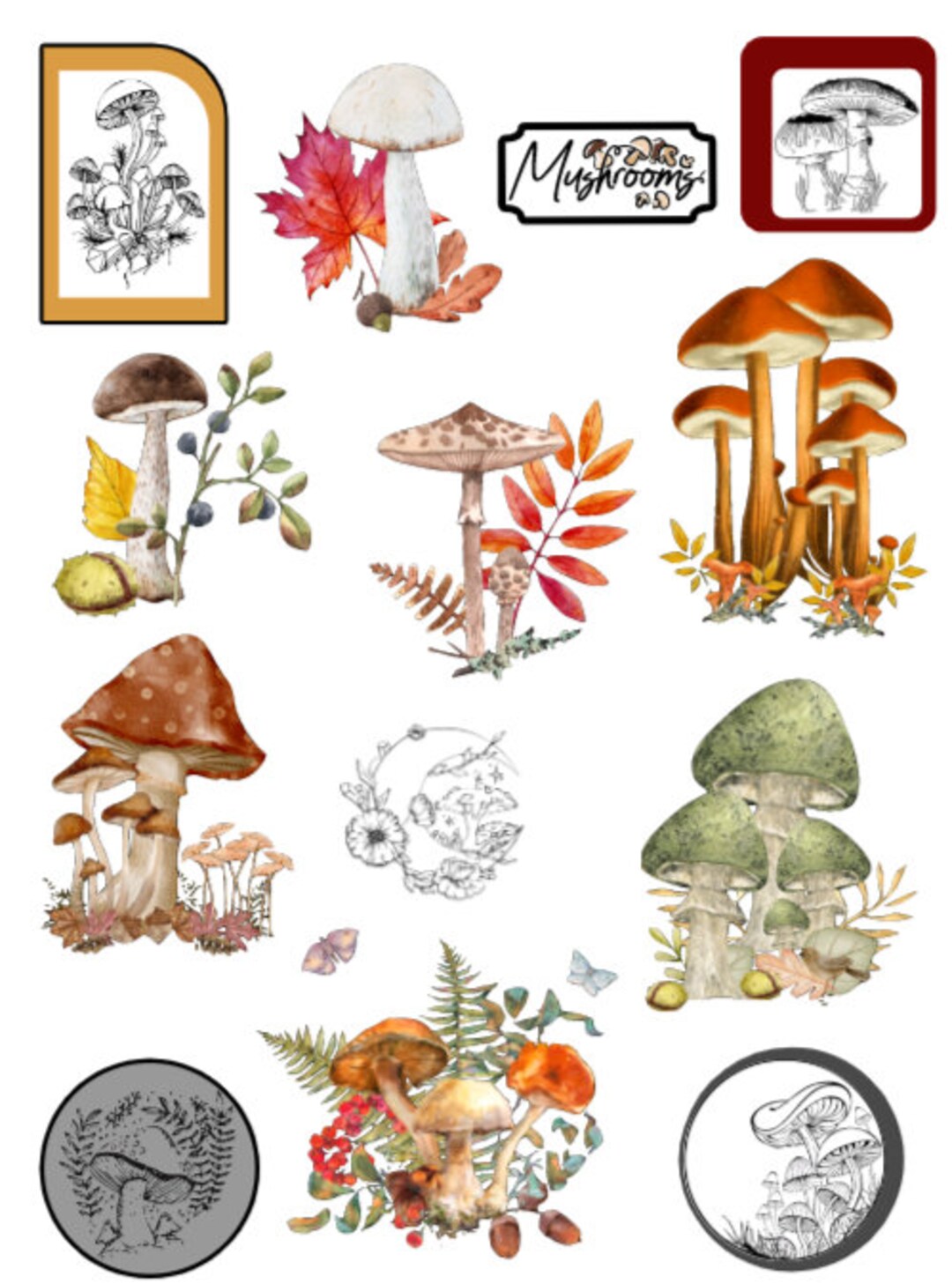Mushroom Stickers 13 Stickers Journal Stickers Craft Stickers ...