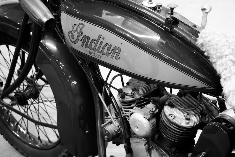1927 Indian Scout AG Close-up Black and White Print- Vintage Motorcycle ...