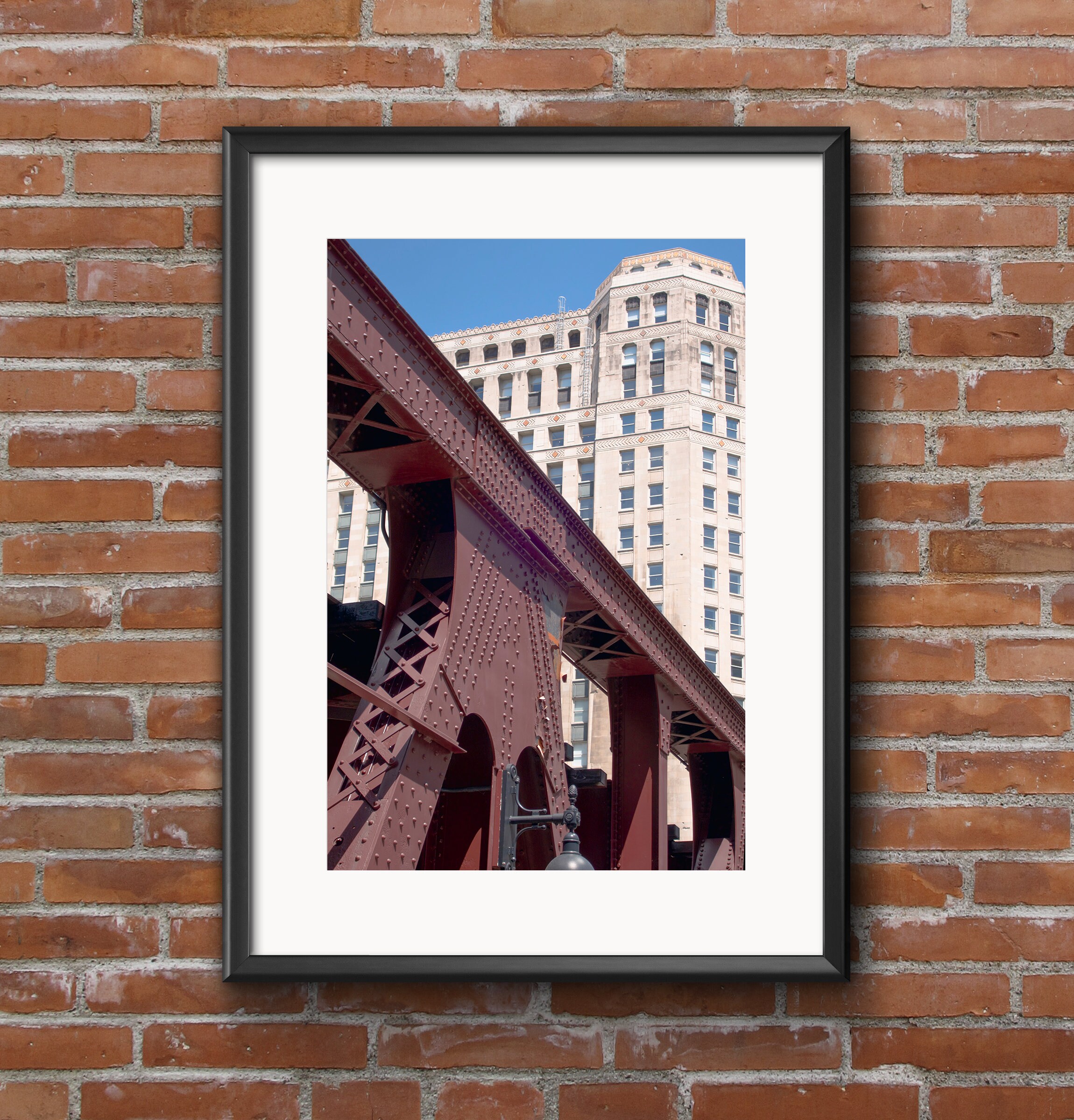 Chicago River Bridge: Wells Street & Historic Limestone Building Print ...