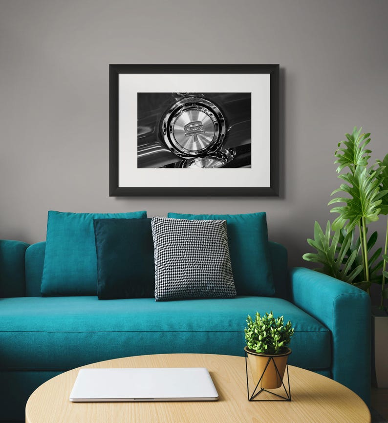 Iconic 1965 Ford Mustang GT Fuel Cap Print in Black and White – Classic ...
