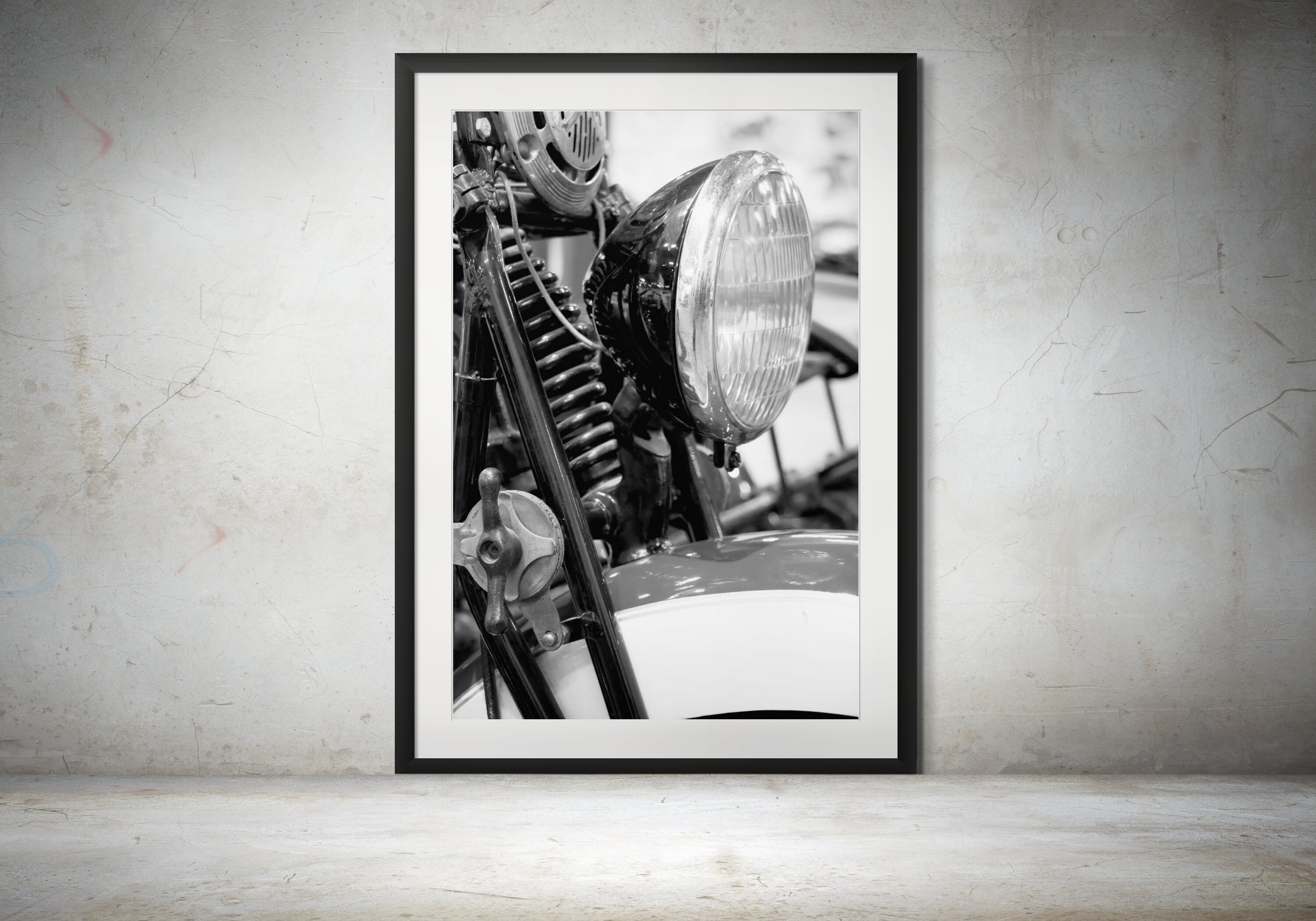 1928 Indian Scout Motorcycle Front End Close-up Black and White ...
