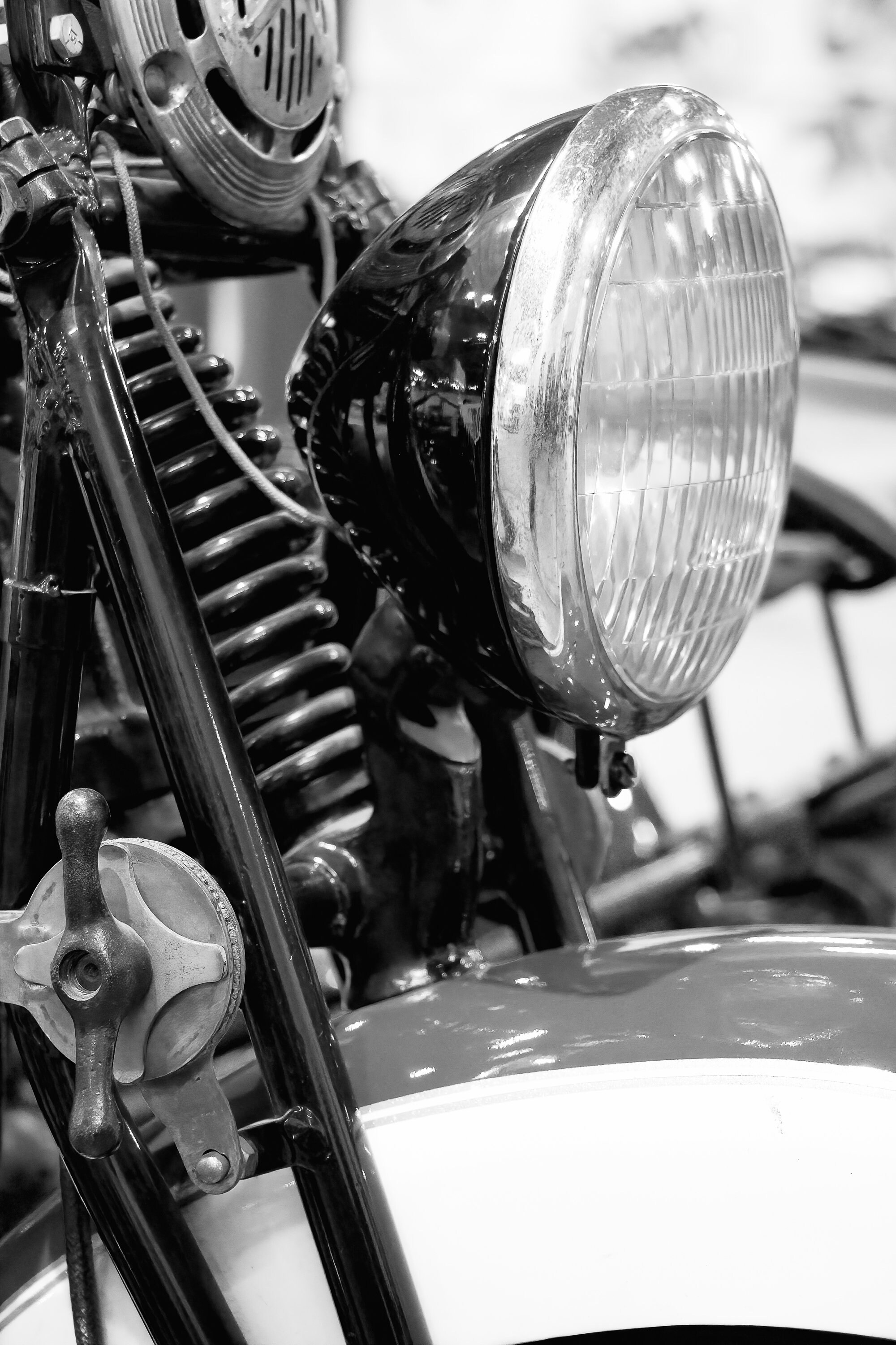 1928 Indian Scout Motorcycle Front End Close-up Black and White ...