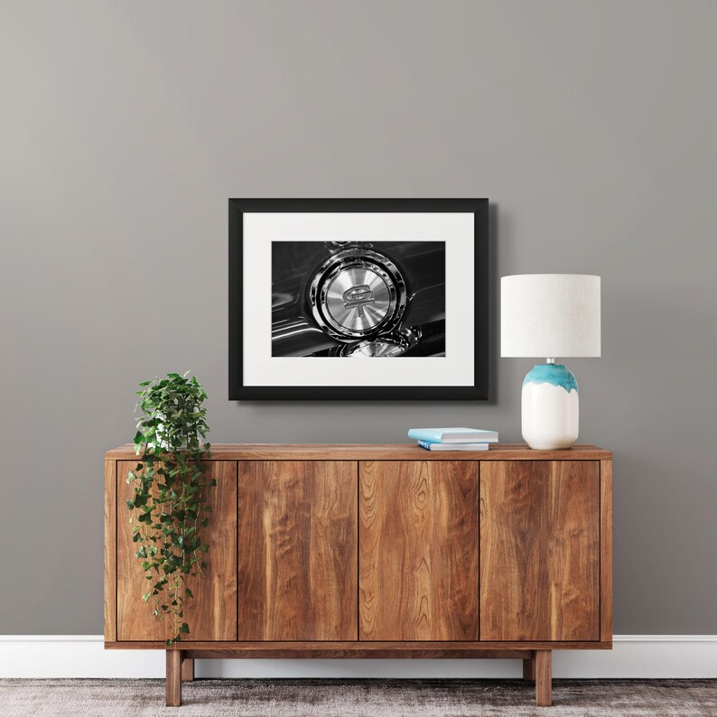 Iconic 1965 Ford Mustang GT Fuel Cap Print in Black and White – Classic ...