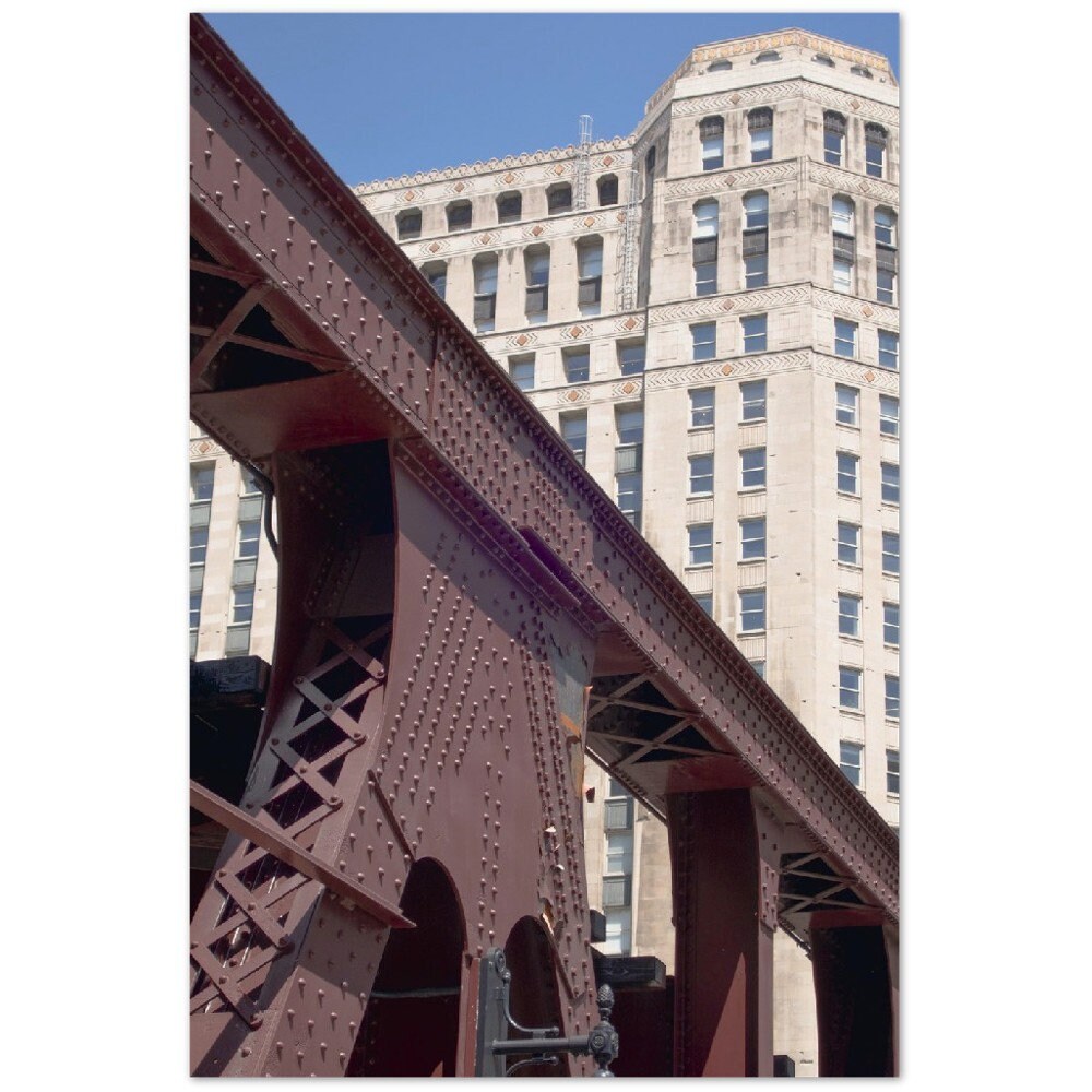 Chicago River Bridge: Wells Street & Historic Limestone Building Print ...