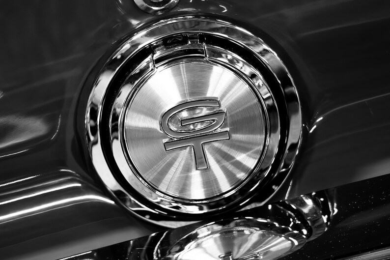 Iconic 1965 Ford Mustang GT Fuel Cap Print in Black and White – Classic ...
