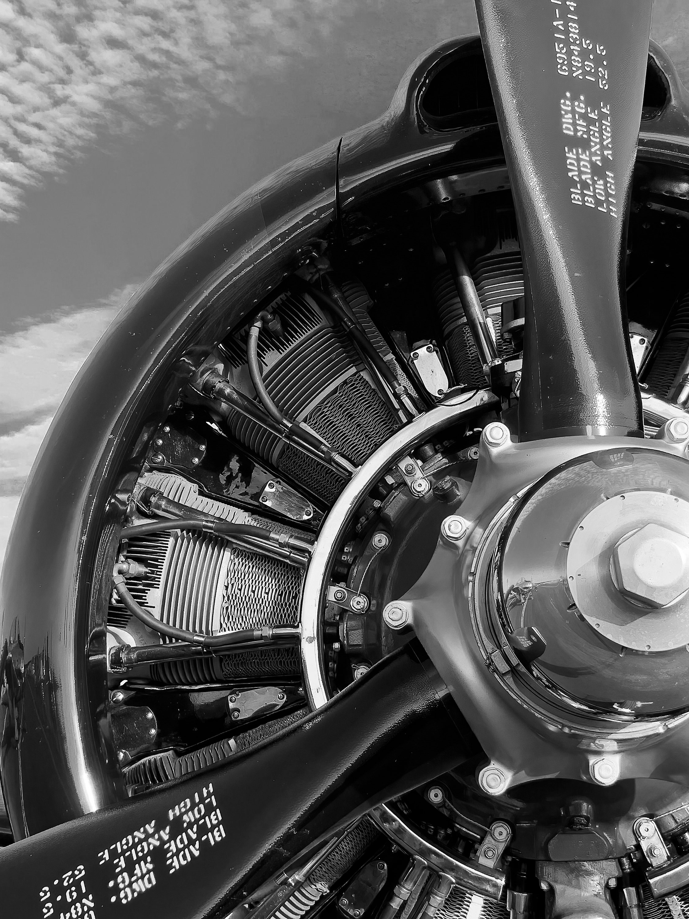 World War II Fighter Plane Engine Close-up Black & White Photography ...