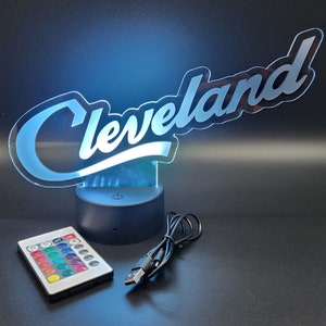 Cleveland Script Sign With LED Base Light & Remote - Etsy