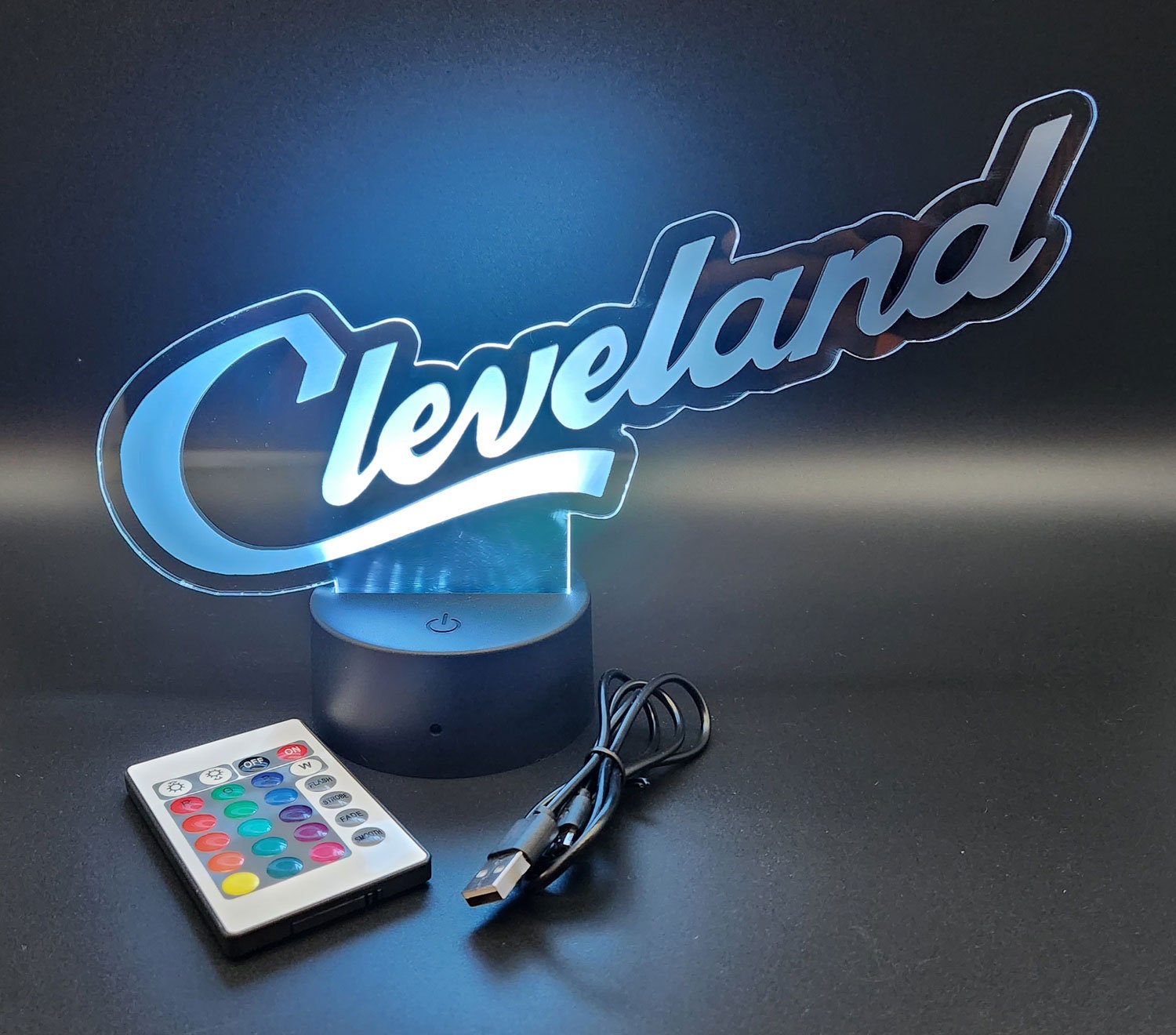 Cleveland Script Sign With LED Base Light & Remote - Etsy
