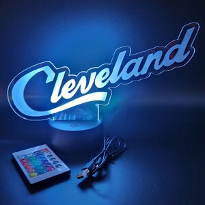 Cleveland Script Sign With LED Base Light & Remote - Etsy