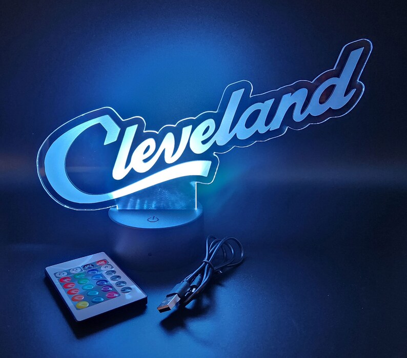 Cleveland Script Sign With LED Base Light & Remote - Etsy