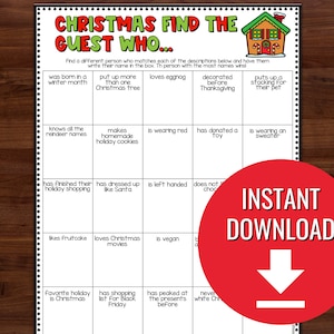 Christmas Find the Guest Who Game, Adult Christmas Party Games, Holiday ...