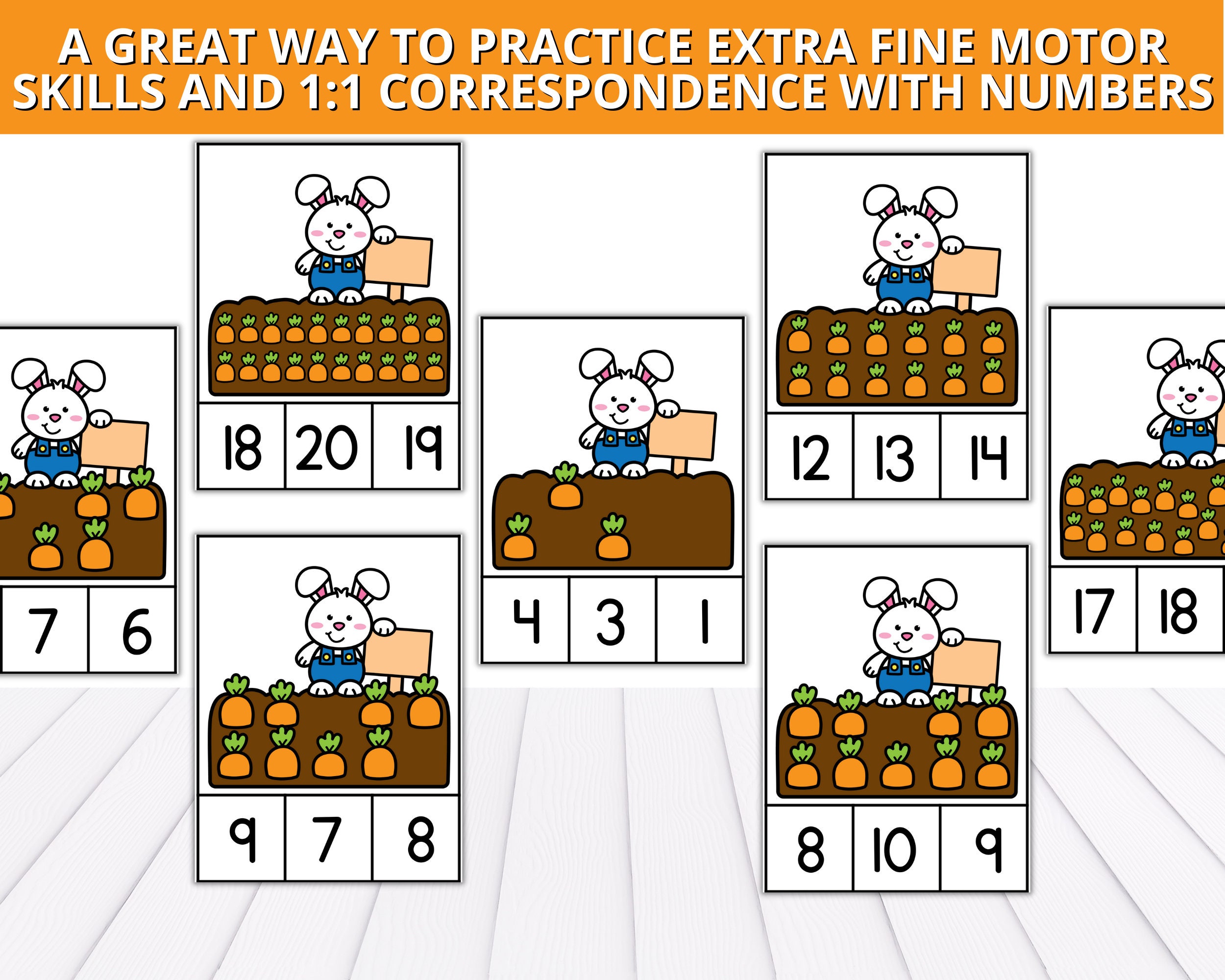 Carrot Themed Clip and Count Cards (1-20) With Worksheets Version ...