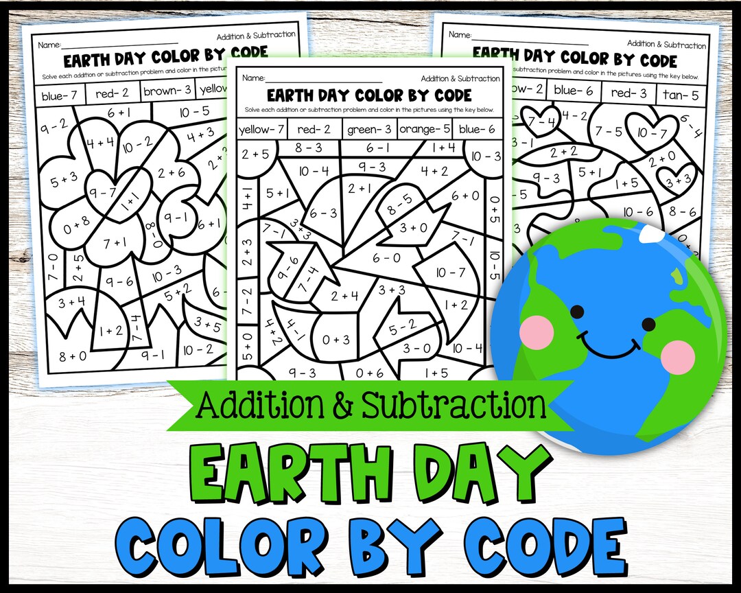 Earth Day Activity, Earth Day Color by Number Activity, Addition and ...