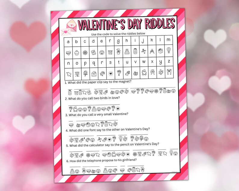 Valentine's Day Riddles Activity for Kids, Printable Valentine Party ...