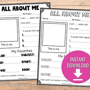 Student All About Me Questionnaire, Printable Back to School Activity ...