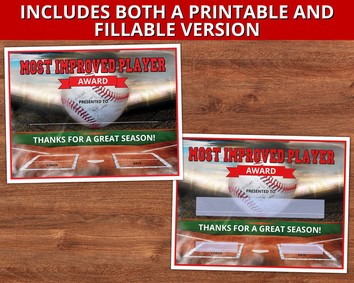 Baseball Award Certificates End of Season Baseball Award - Etsy