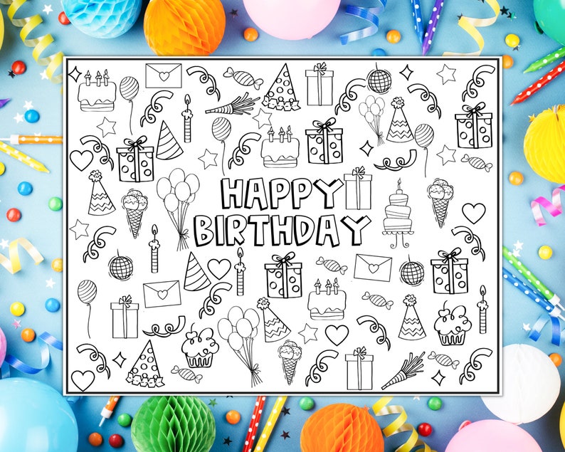Birthday Doodles Coloring Page Happy Birthday Coloring Sheet - Etsy