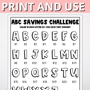 ABC Savings Challenge, Cash Saving Challenge, Saving Printable, Savings ...