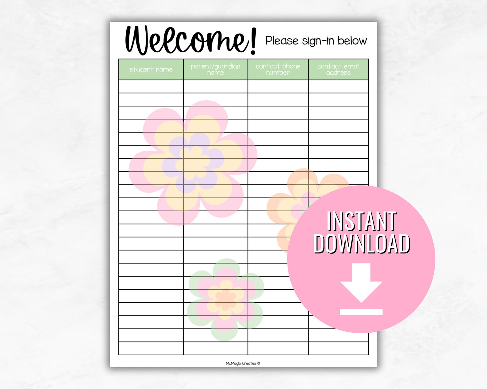 Pastel Rainbow Back to School Open House Sign in Sheet, Meet the ...