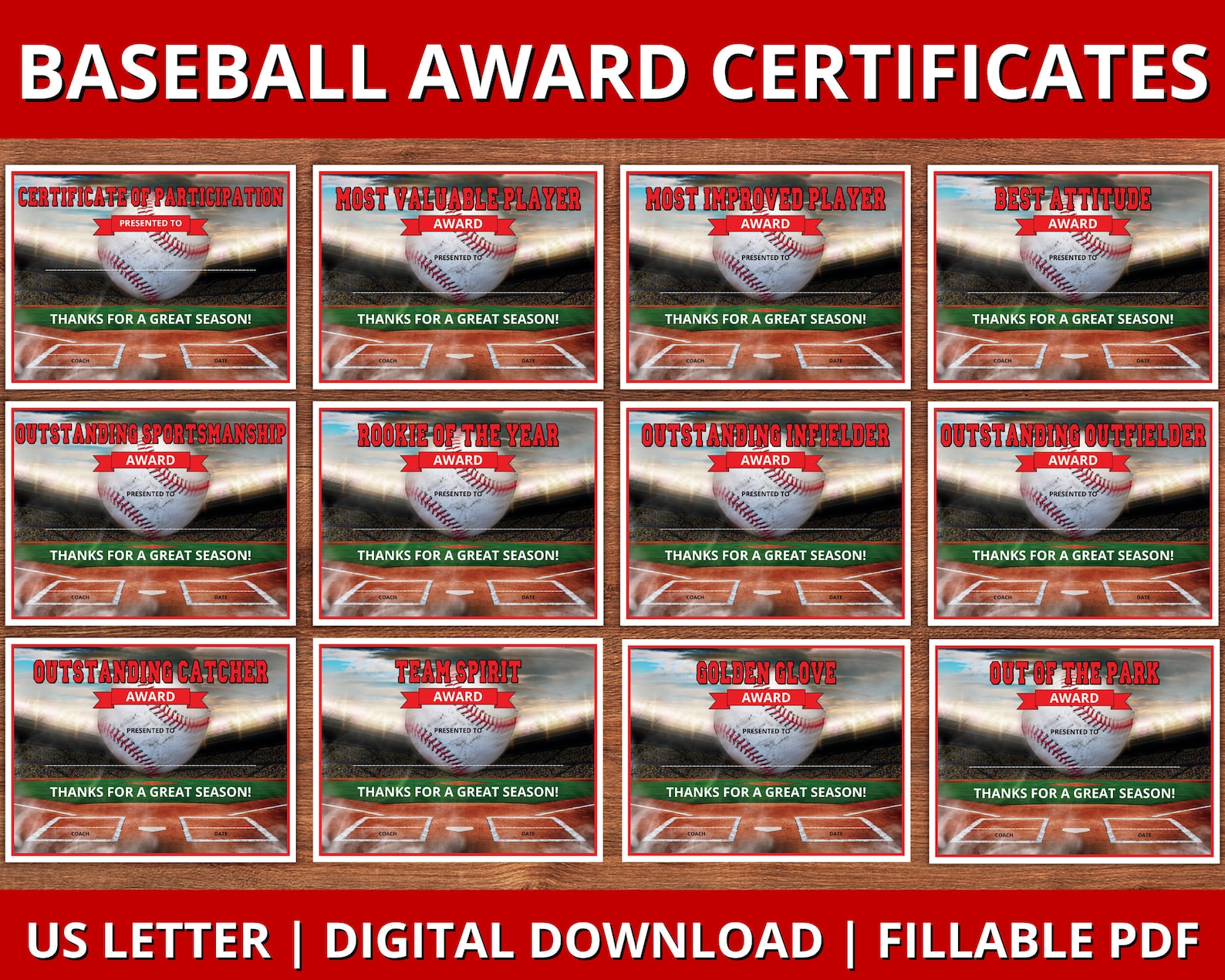Baseball Award Certificates, End of Season Baseball Award Certificates ...