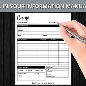 Editable Receipt Template, Customer Receipt Template, Order Receipt ...
