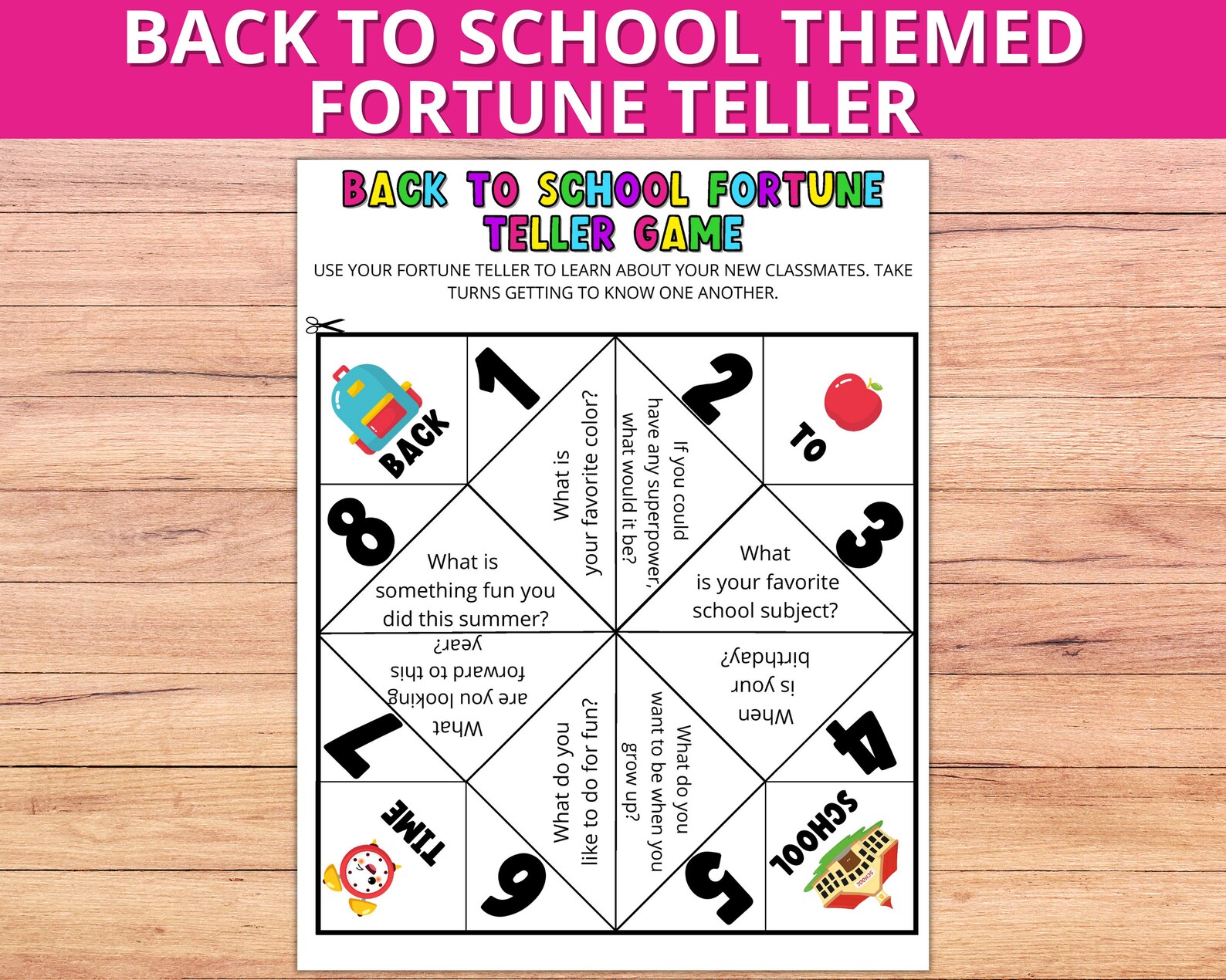 Back to School Fortune Teller Game Back to School Get to Know - Etsy