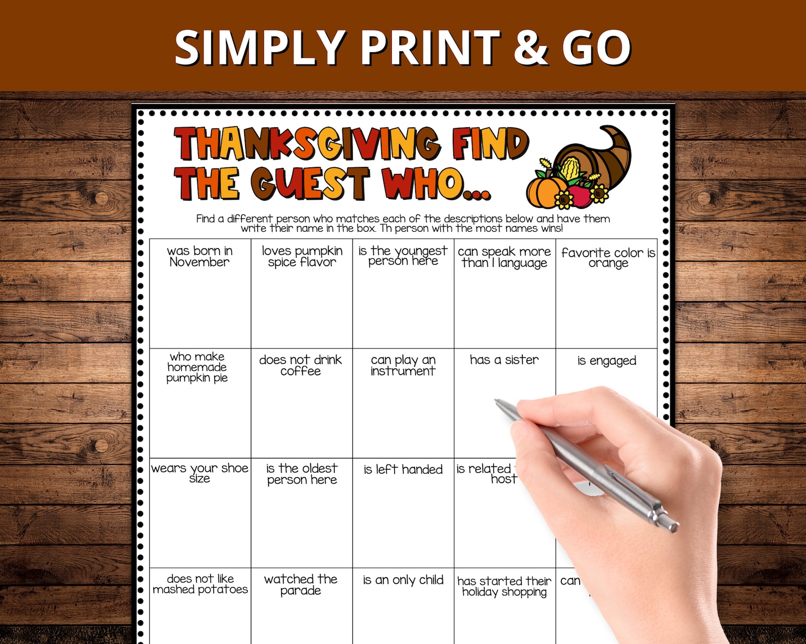 Thanksgiving Find the Guest Who Game, Adult Thanksgiving Party Games ...