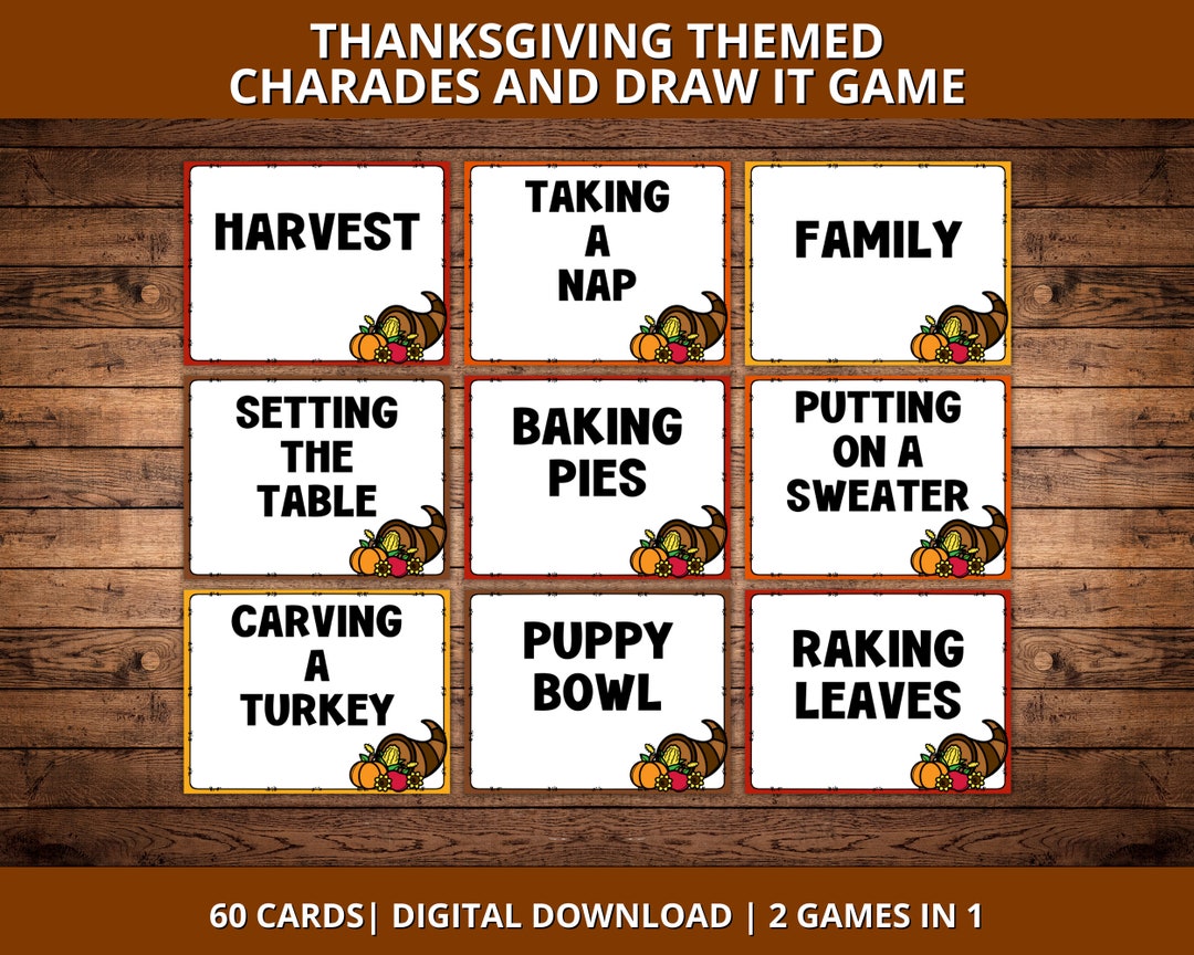 Thanksgiving Charades Printable Game, Thanksgiving Draw It Game ...