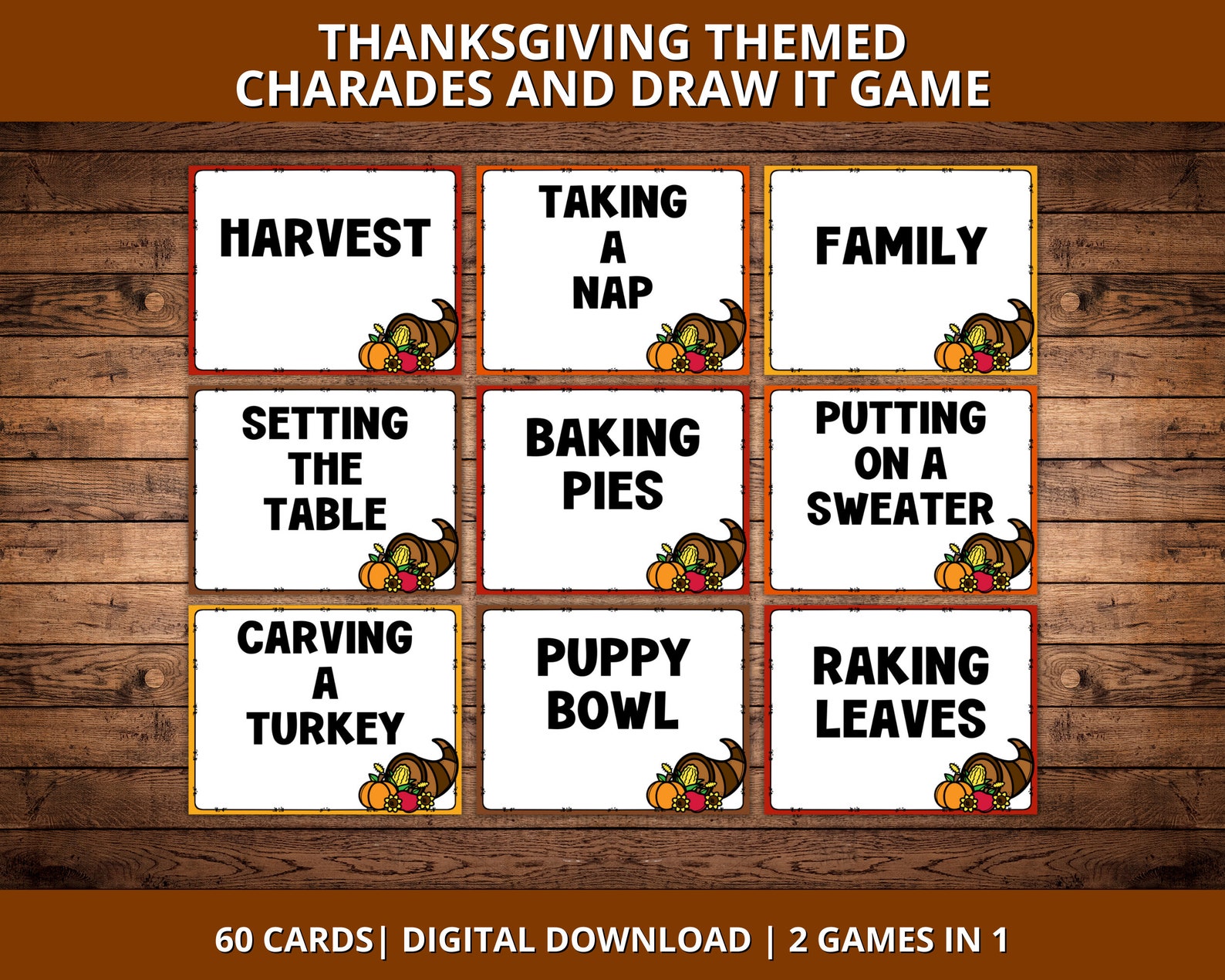 Thanksgiving Charades Printable Game, Thanksgiving Draw It Game ...