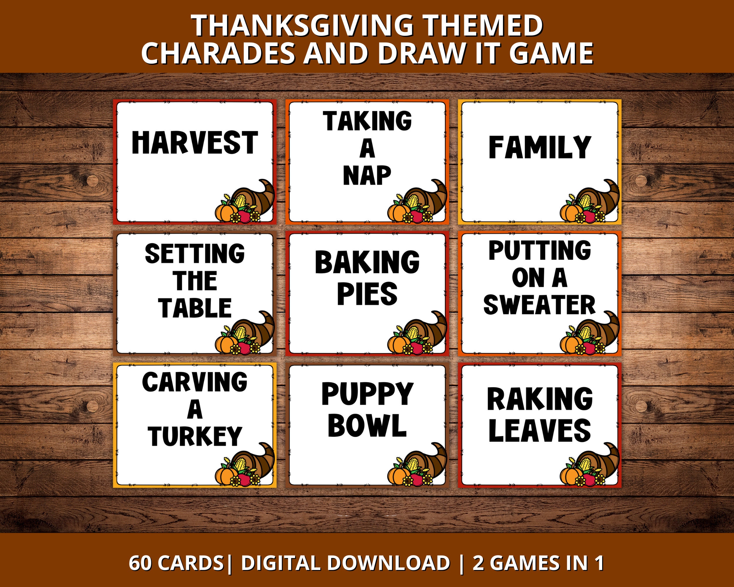 Thanksgiving Charades Printable Game, Thanksgiving Draw It Game ...