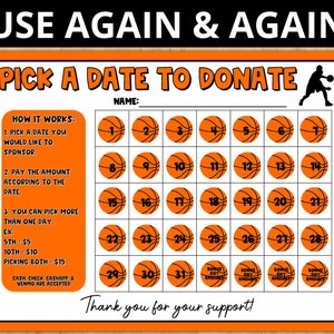 Basketball Calendar Fundraiser, Pick a Date to Donate Printable ...