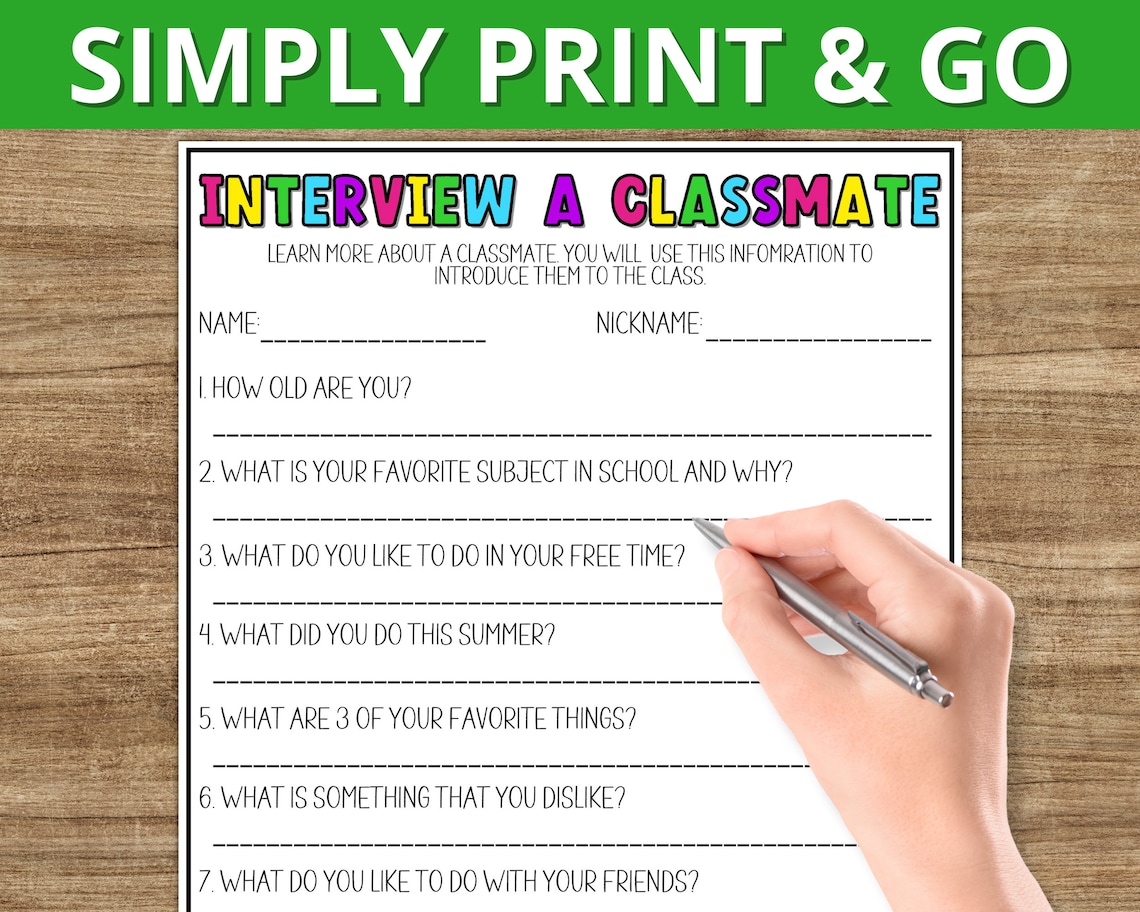 Back to School Interview a Classmate Activity First Day of - Etsy