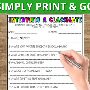 Back to School Interview a Classmate Activity First Day of - Etsy