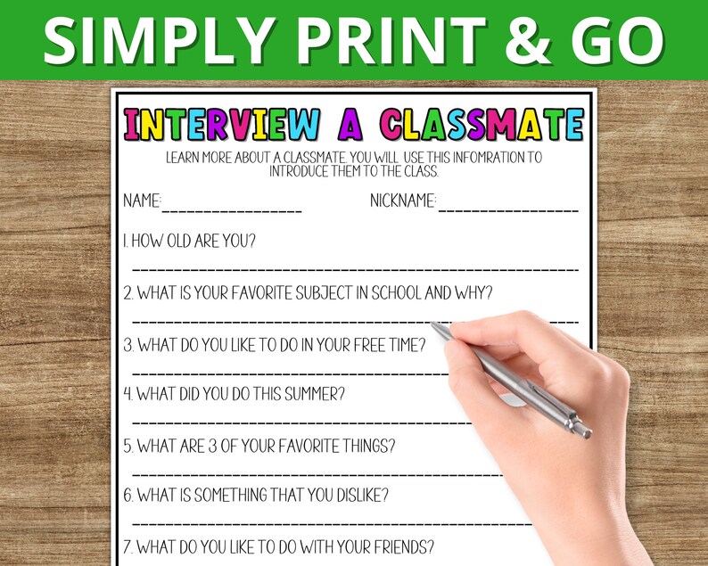 Back to School Interview a Classmate Activity First Day of - Etsy