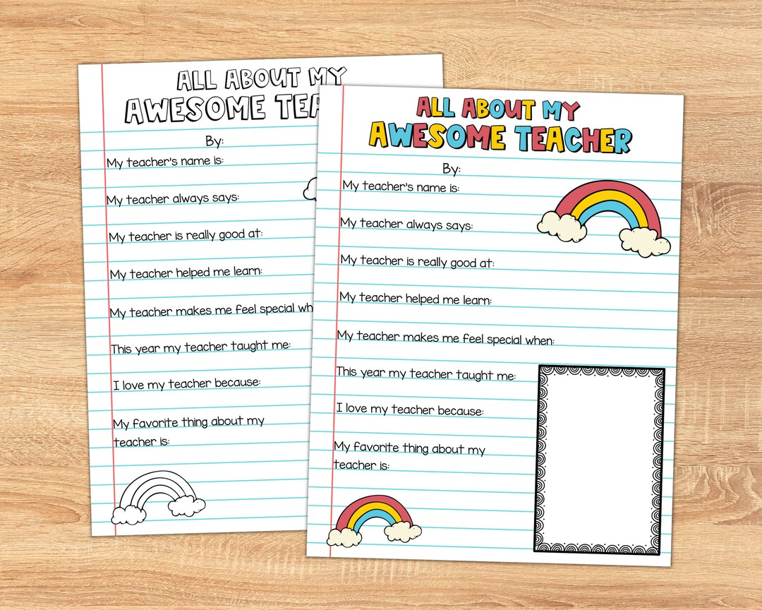 All About My Teacher Questionnaire, Teacher Appreciation Week Printable ...