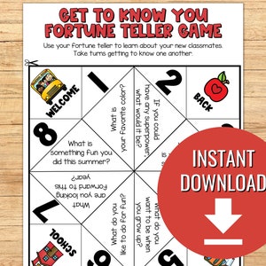Back to School Fortune Teller Game, Back to School Get to Know You ...