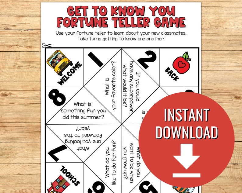 Back to School Fortune Teller Game Back to School Get to Know - Etsy