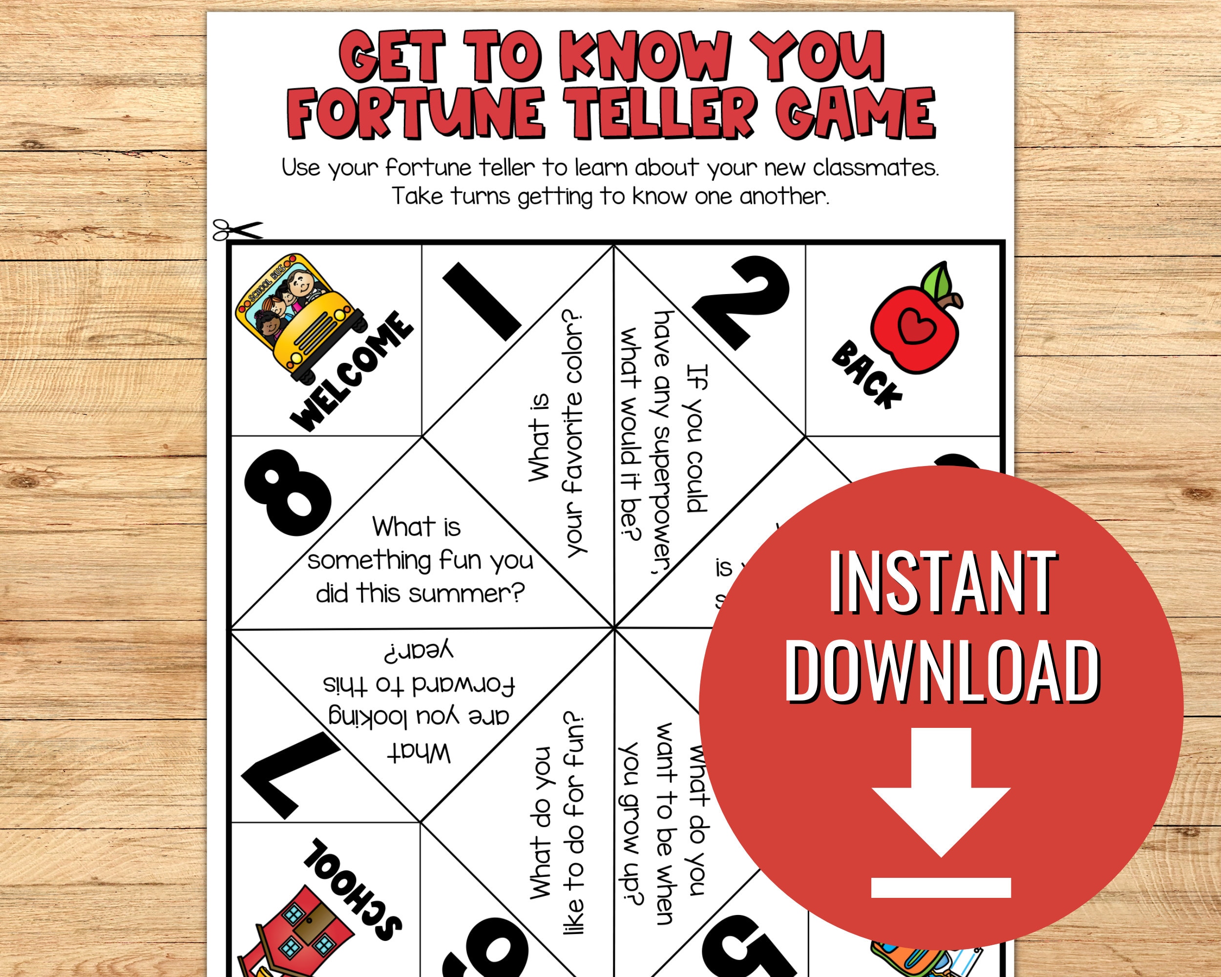 Back to School Fortune Teller Game Back to School Get to Know - Etsy