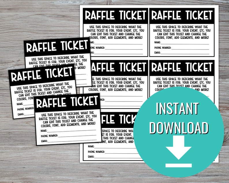 Editable Raffle Ticket Template, Printable Raffle Ticket - Etsy