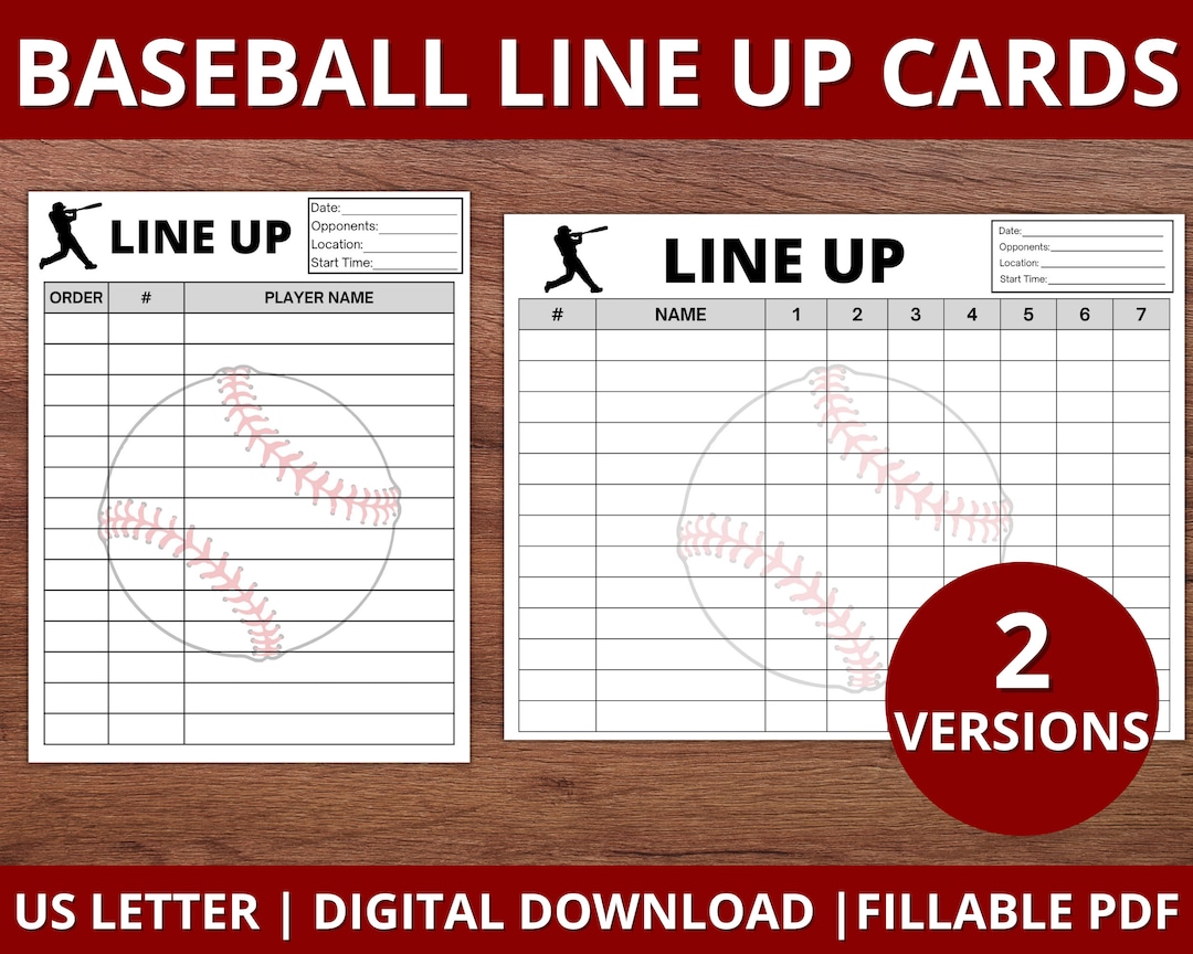 Baseball Line up Card Template, Batting Line up Printable, Baseball ...