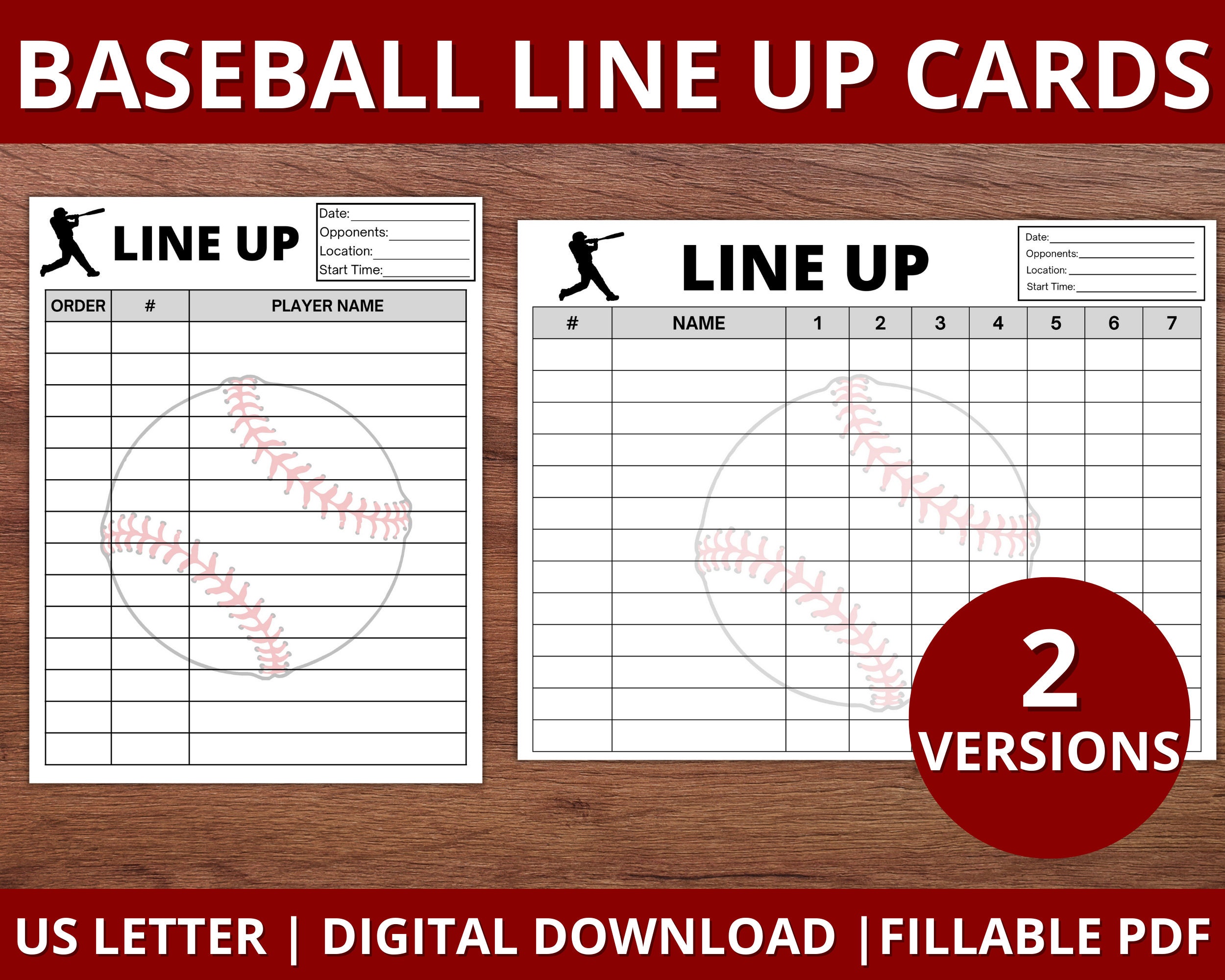 Baseball Line up Card Template, Batting Line up Printable, Baseball ...