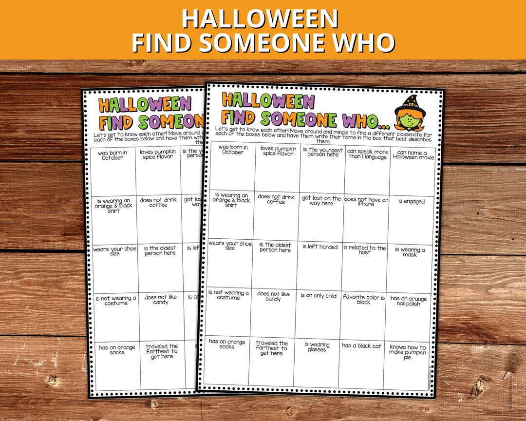 Halloween Find Someone Who Adult Party Game, Halloween Party Game ...