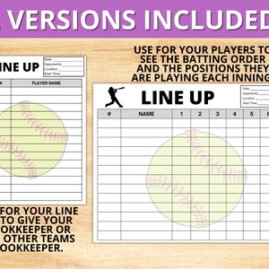 Softball Line up Card Template, Batting Line up Printable, Softball ...