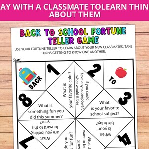 Back to School Fortune Teller Game Back to School Get to Know - Etsy