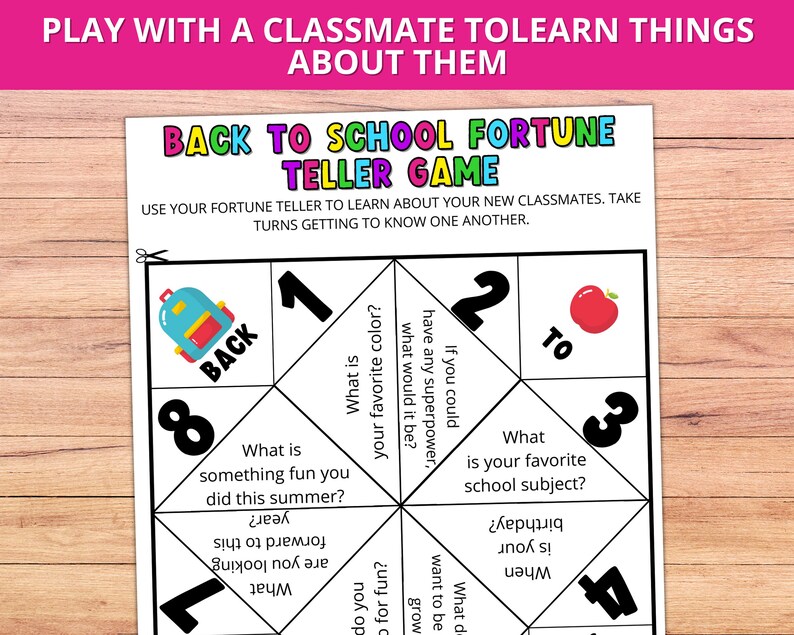 Back to School Fortune Teller Game Back to School Get to Know - Etsy