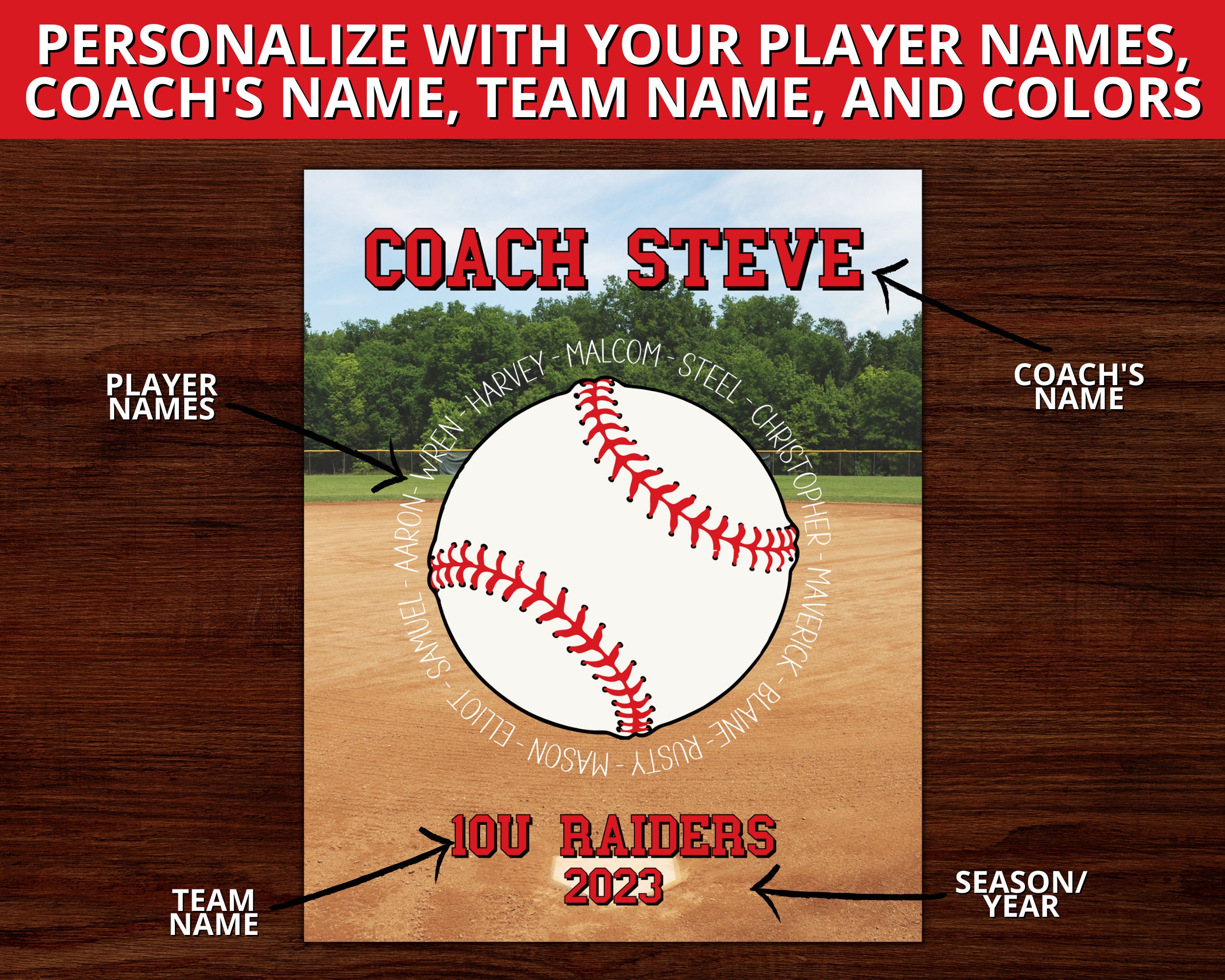 Custom Baseball Coach Gift, Thank You Baseball Coach Printable ...