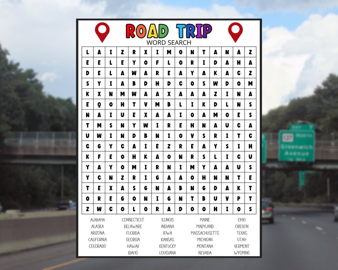 Road Trip Word Search Game Travel Activities for Kids Car - Etsy