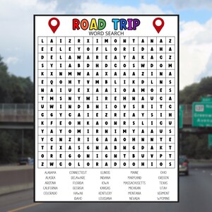 Road Trip Word Search Game, Travel Activities for Kids, Car Ride ...